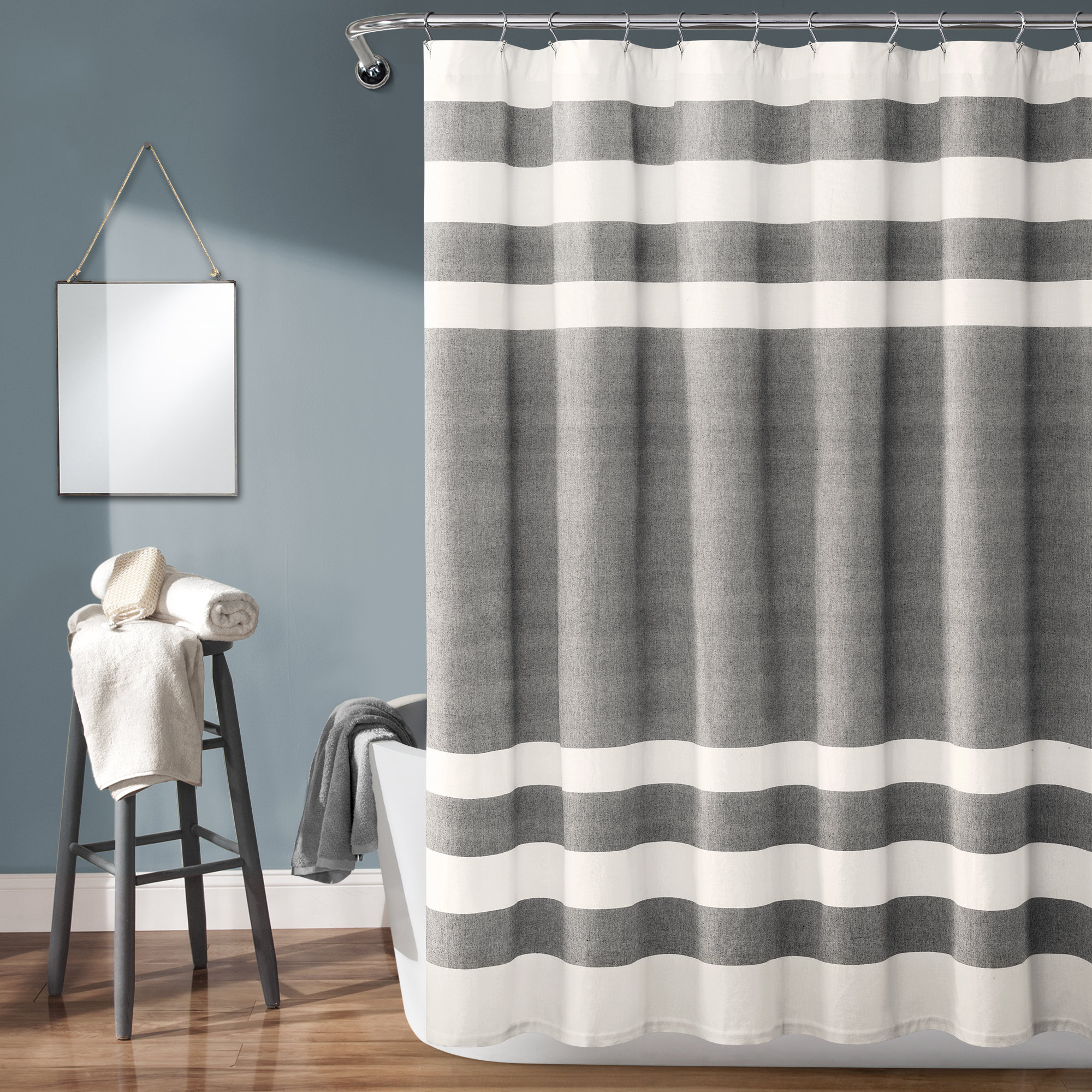 Lush Decor Cape Cod Stripe 100% Cotton Single Striped Shower Curtain ...