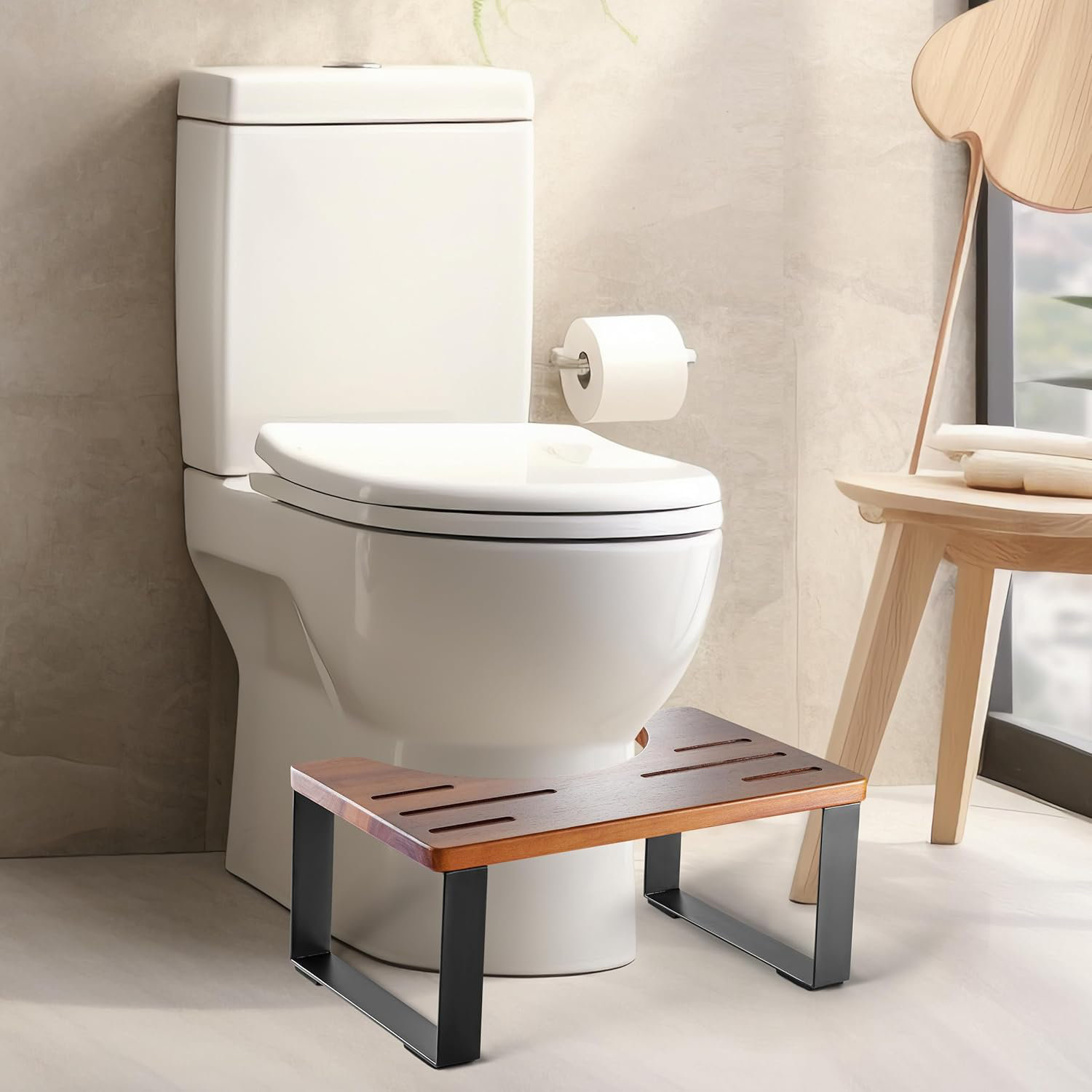 GO APPLIANCE CENTRAL, LLC Acacia Wood Toilet Stool With Strong Steel ...