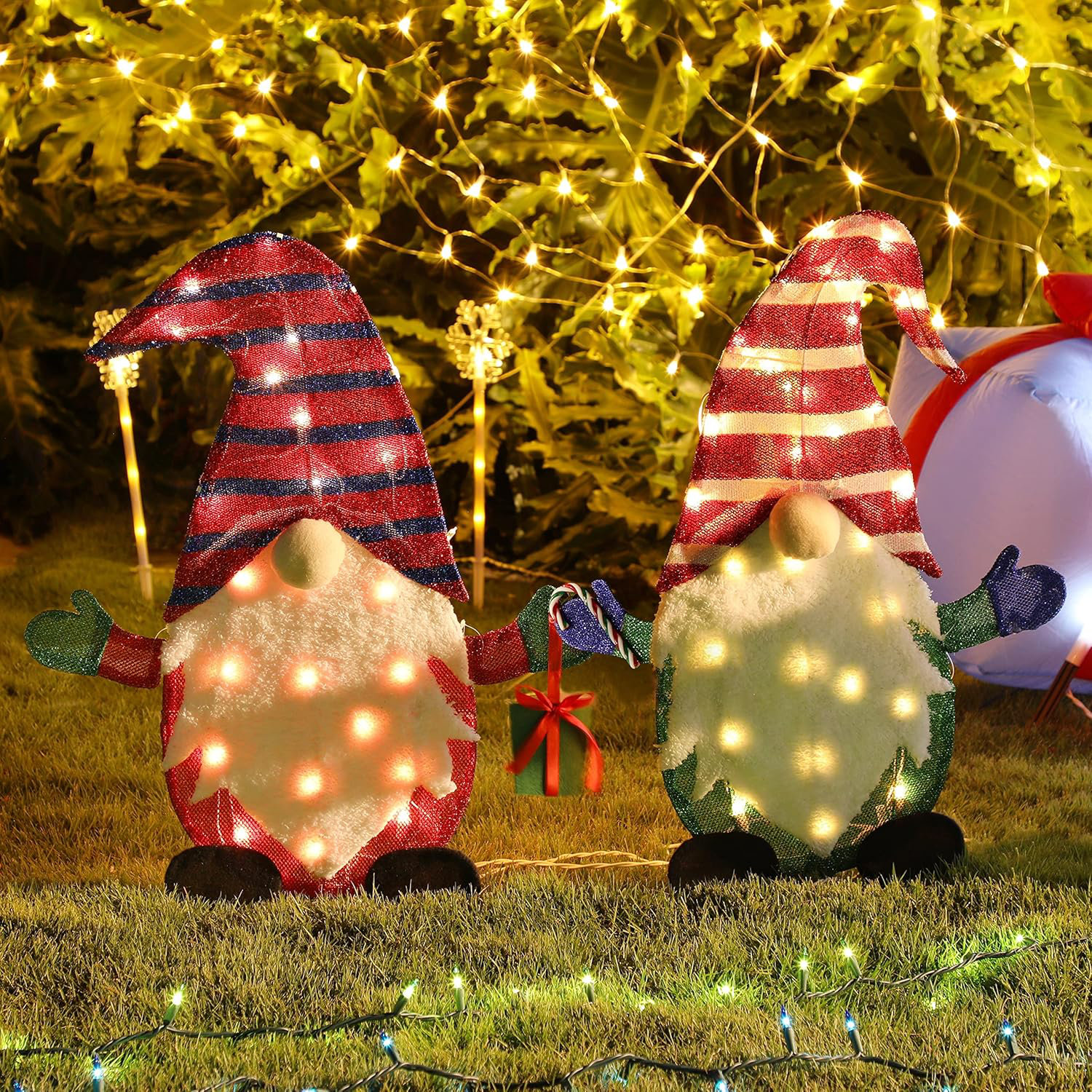 Ophelia & Co. 2 Pack Pre-Lit Light Up Gnomes, 50 Lights Lighted Gnome ...