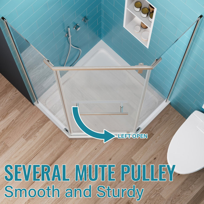 ExBrite 38'' W x 38'' D x 72'' H Semi-Frameless Neo-angle Reversible ...