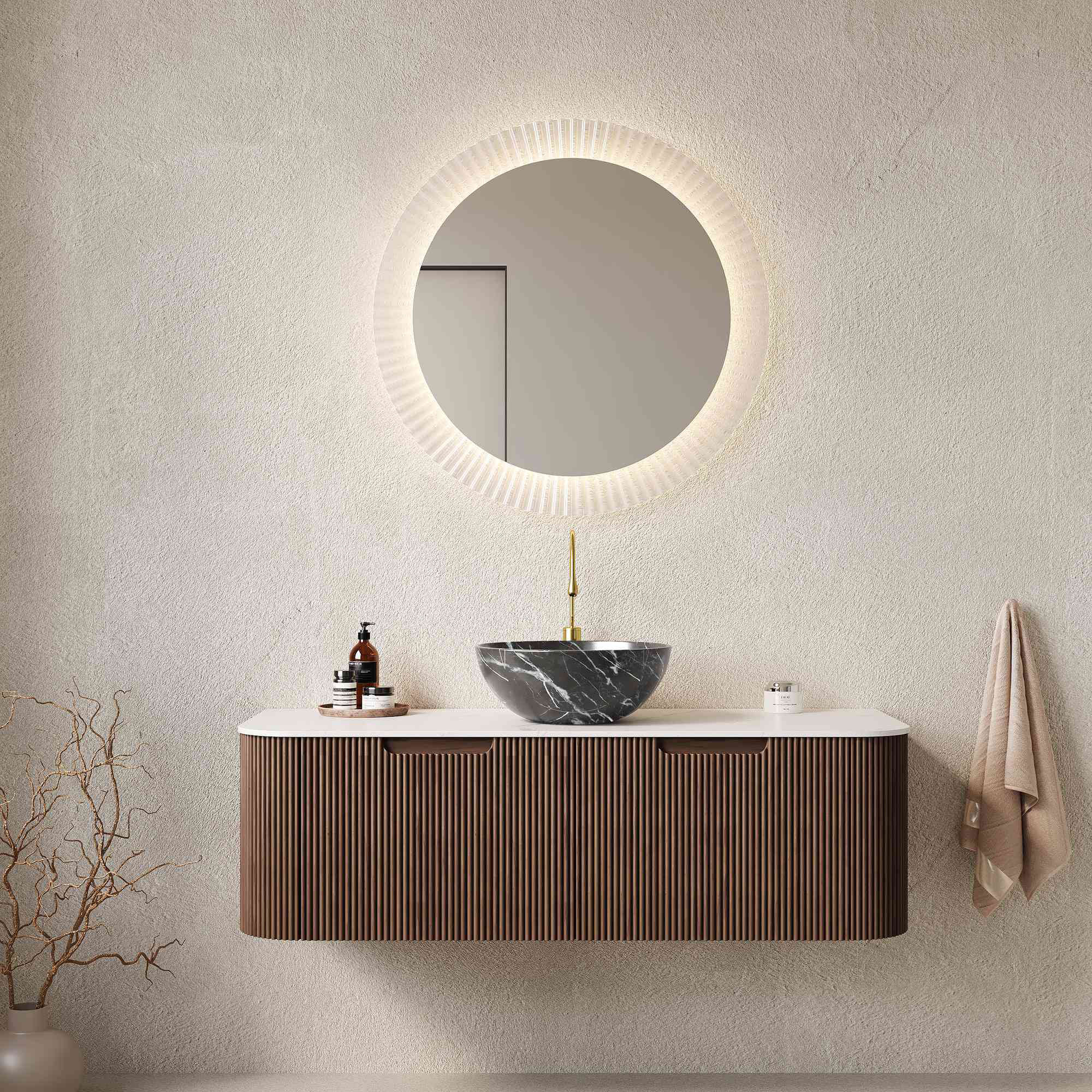 Ivy Bronx 48" Bathroom Vanity with Sink, Wall-Mounted Floating Curved ...