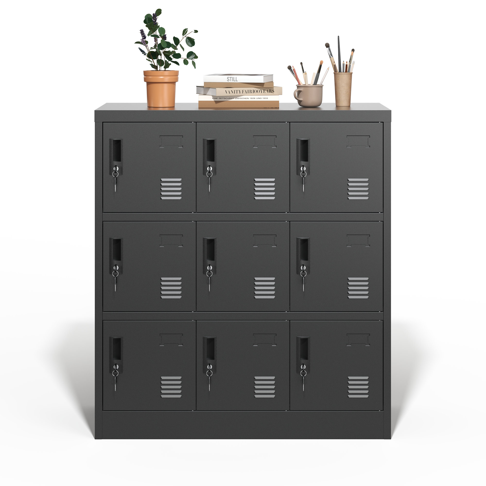 Inbox Zero 9-Door Employee Storage Locker, Metal Lockers For Office ...