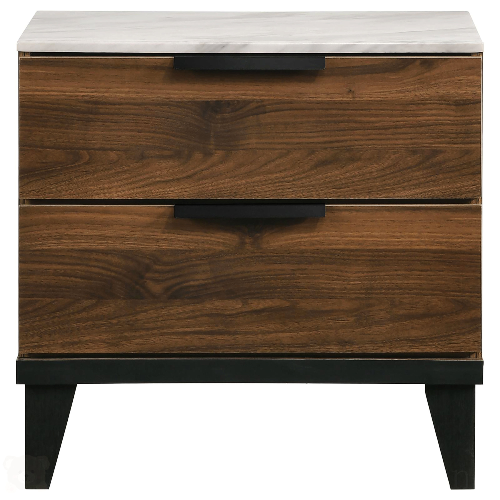 17 Stories Walnut Brown 2-Drawer Faux Marble Top Nightstand | Wayfair