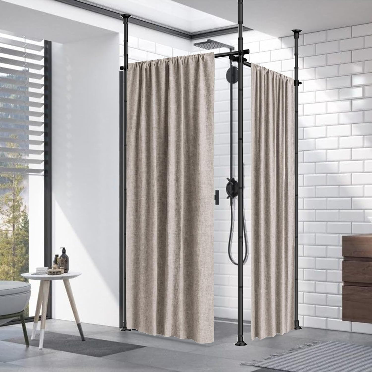 Rebrilliant Double Curtain Divider Stand - 48 To 144 Inches Expandable ...