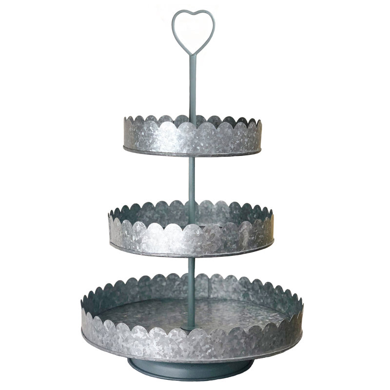 August Grove® Rustic Galvanized 3-Tier Round Display Stand | Tiered ...