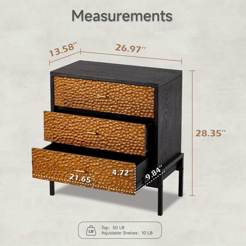 Bay Isle Home™ Andrue Modern Farmhouse Steel 3 - Drawer Accent Chest ...