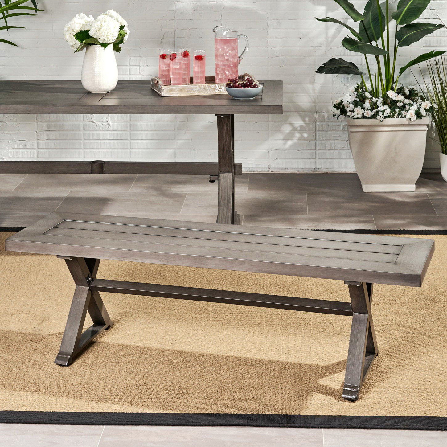 Rosalind Wheeler Modern Outdoor Aluminum Dining Bench | Wayfair