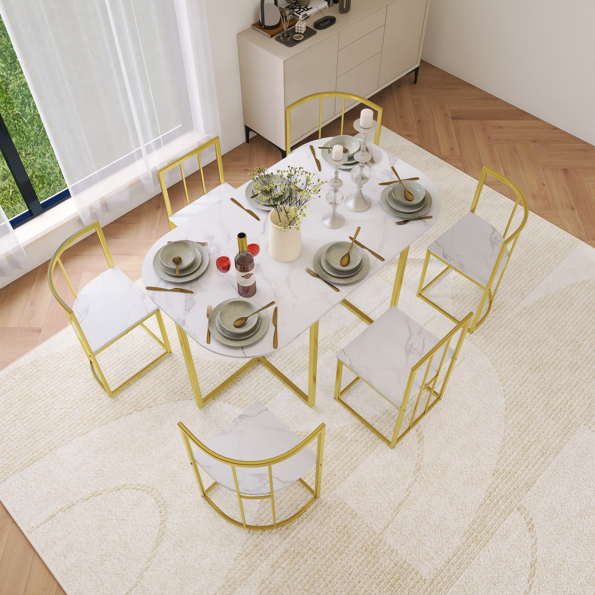 Ivy Bronx 7-Piece Metal Dining Table Set | Wayfair