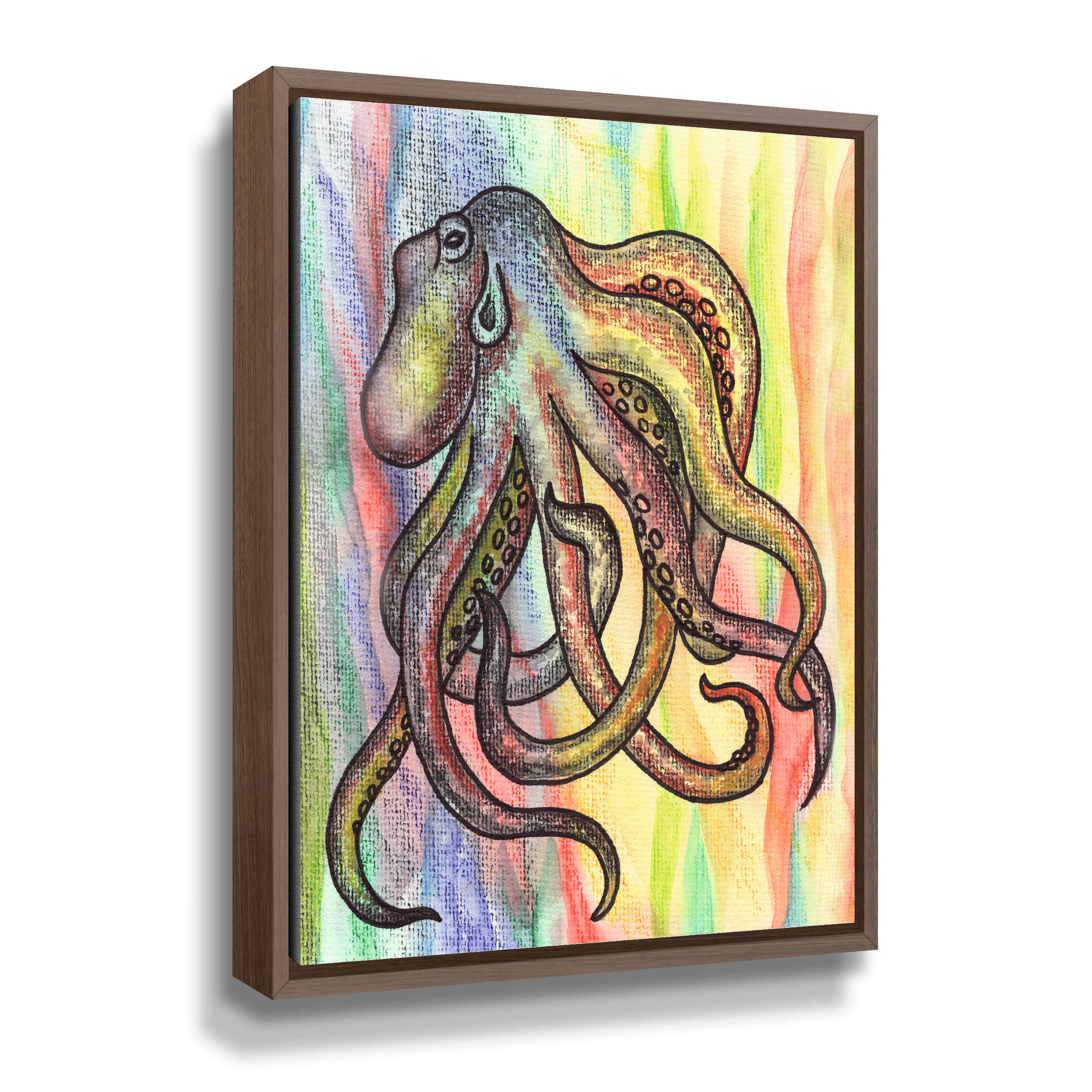 Highland Dunes Fredia Rainbow Watercolor Octopus Beach Art Sea Creature ...