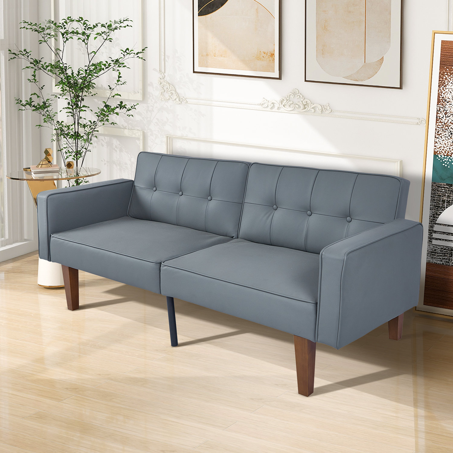 Winston Porter Taeler Futon Sofa Bed, Convertible Fabric Futon Couch ...