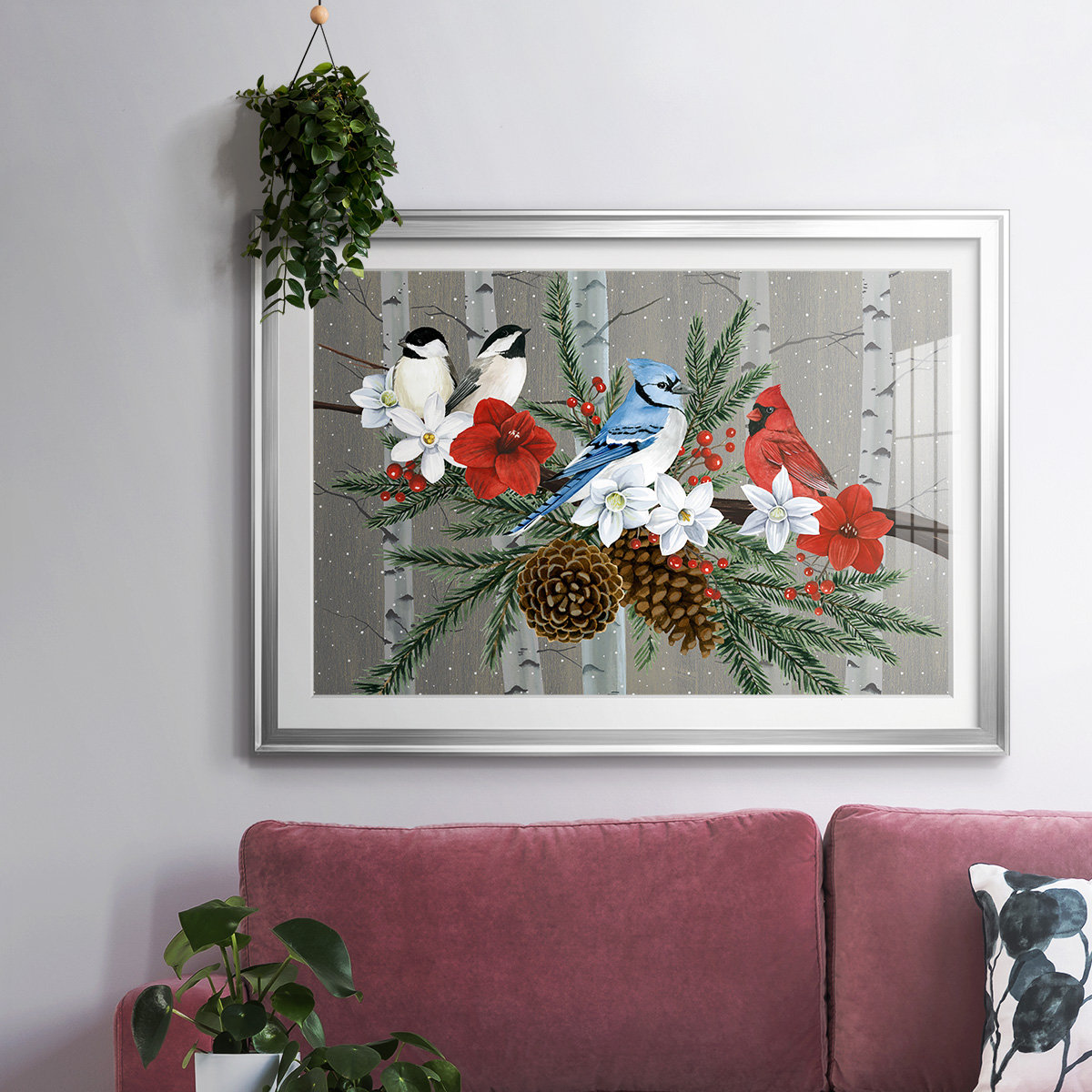 The Holiday Aisle® Birch Birds Collection A Framed On Paper Print | Wayfair