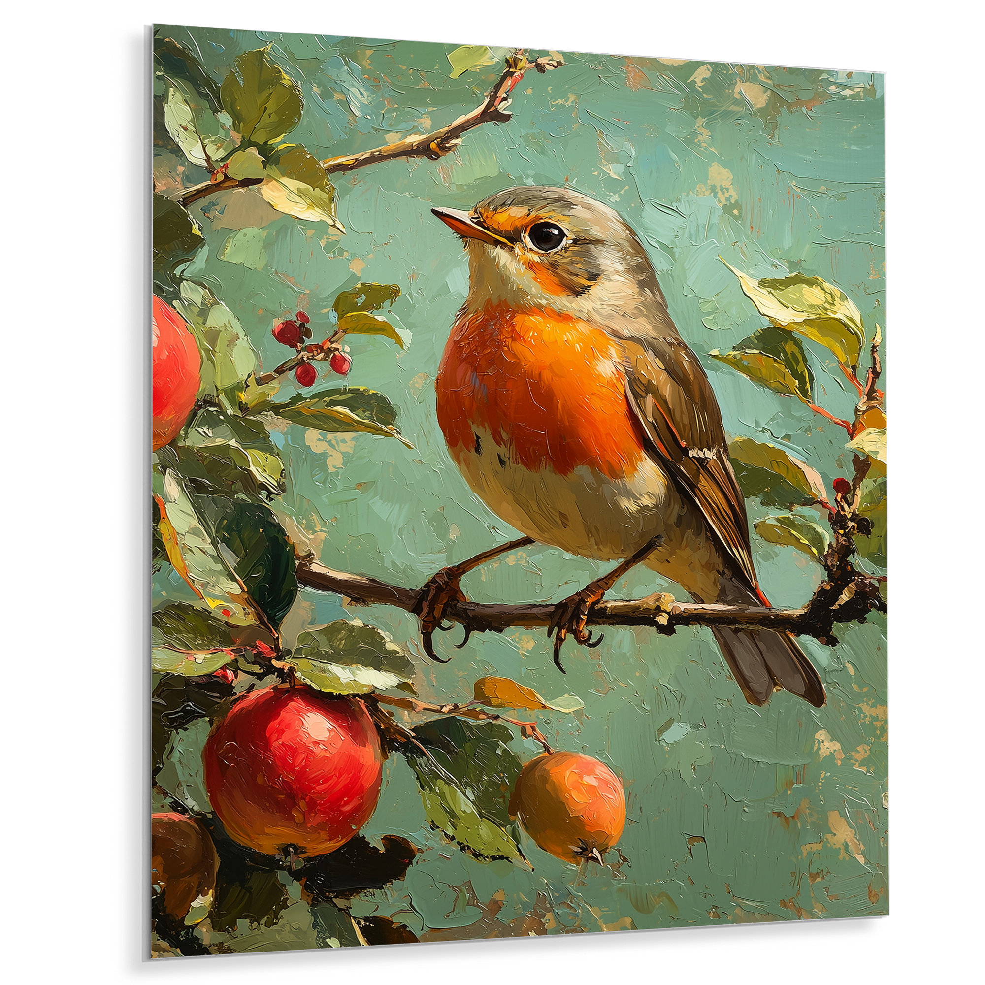 Winston Porter Robin Bird In The Farm Orchard I - Modern Metal Art Print, Bird Metal Wall Art ...