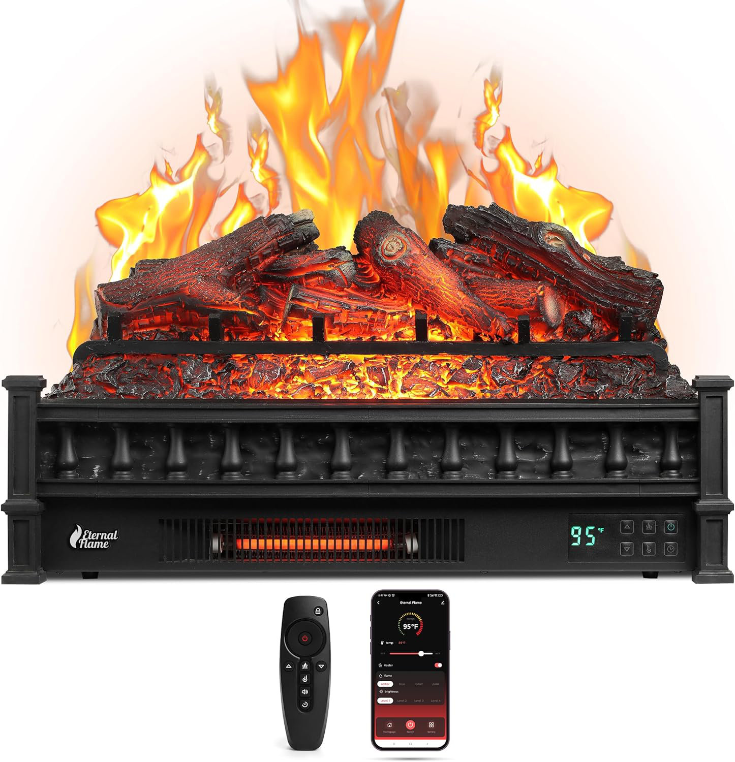 Symple Stuff 26" WiFi Infrared Quartz Electric Fireplace with Sound ...