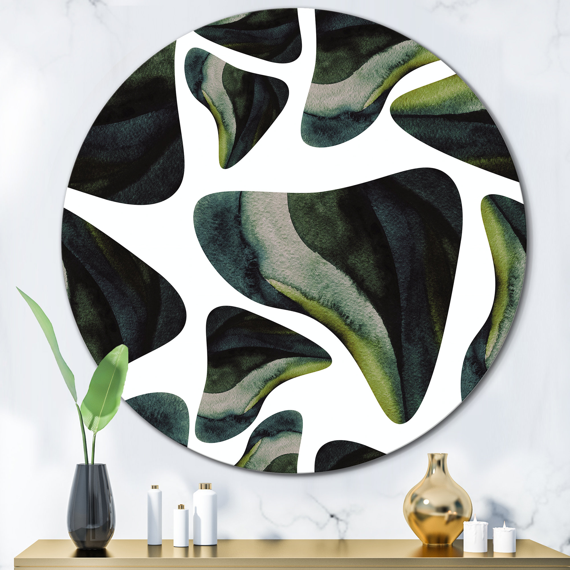 East Urban Home Abstract Dark Green Elements III - Modern Metal Circle ...