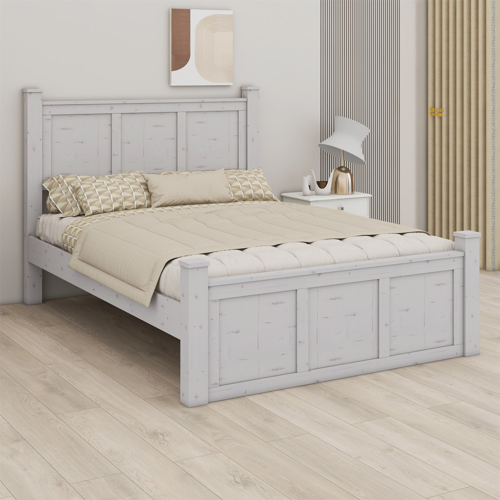 Lark Manor™ Farmhouse Style Wood Panel Bed Frame Four Square Poster Bed With Three Storage ...