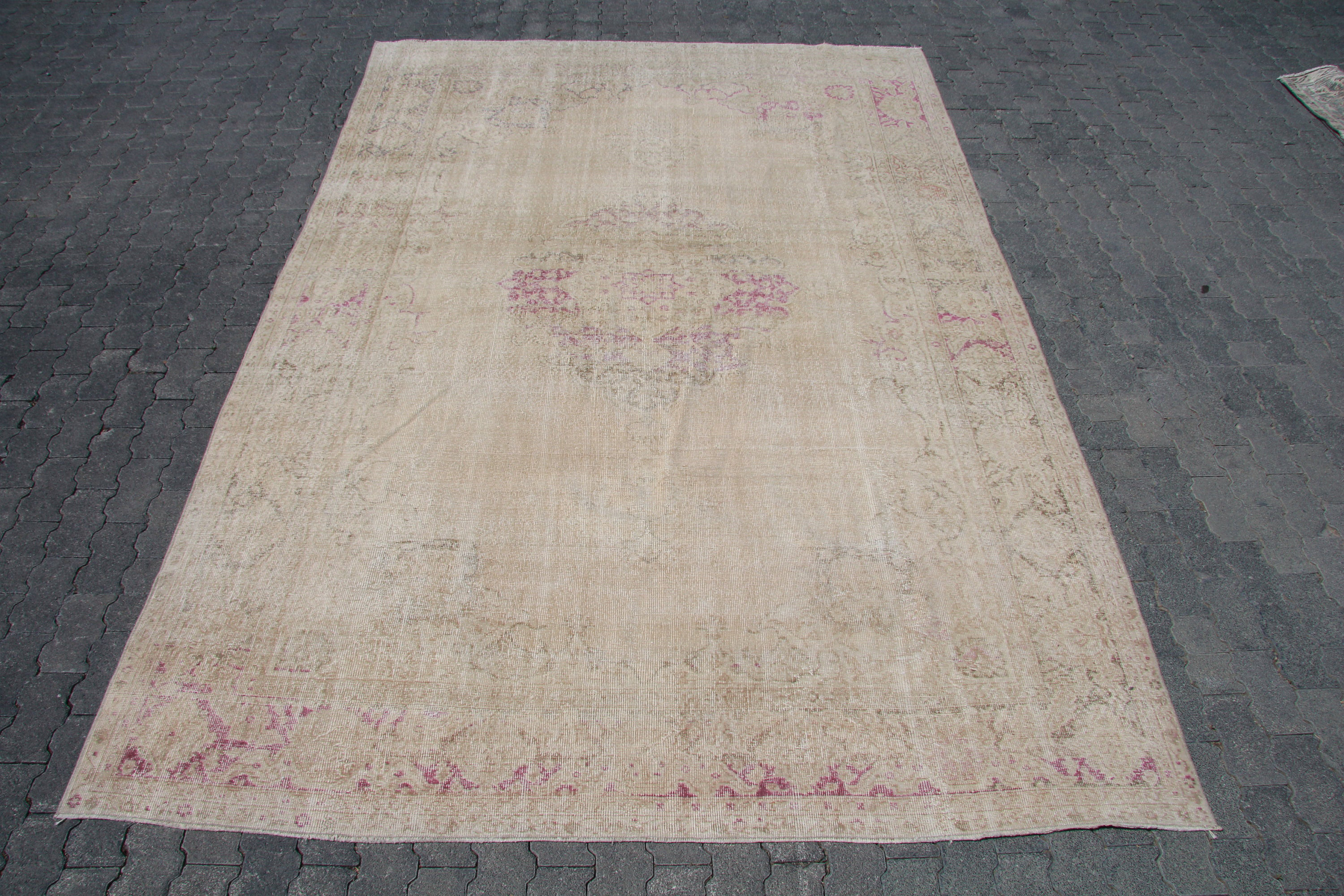 kayra export Vintage Large Turkish Beige Rug - Handwoven Authentic ...