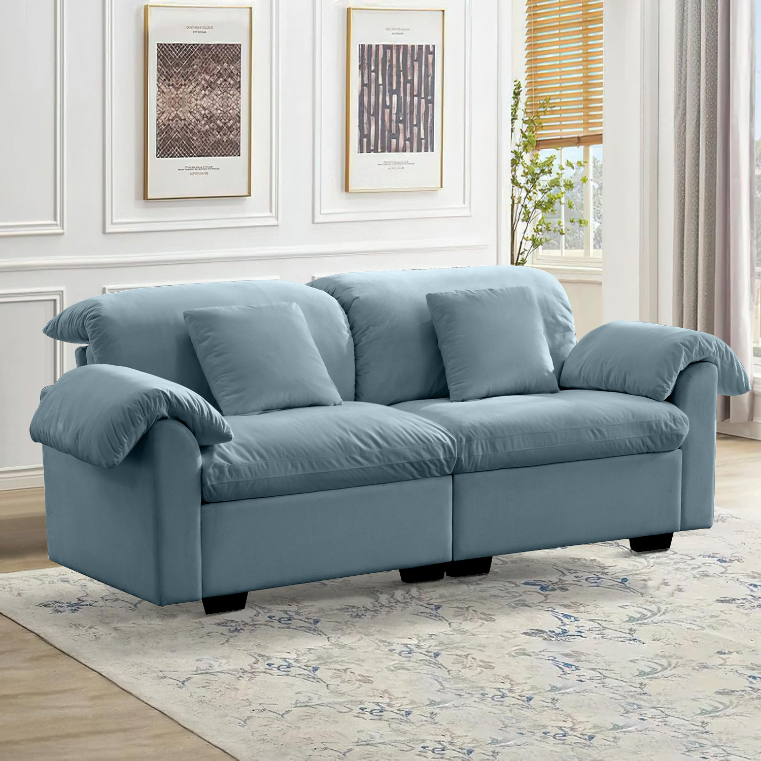 Latitude Run® Modern Minimalist Upholstered Two Seater Sofa Hidden Storage with Velvet Fabric ...