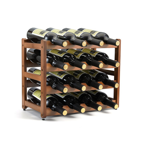 K KELBEL 16 Bottle Solid Wood Tabletop Wine Bottle Rack in Brown ...
