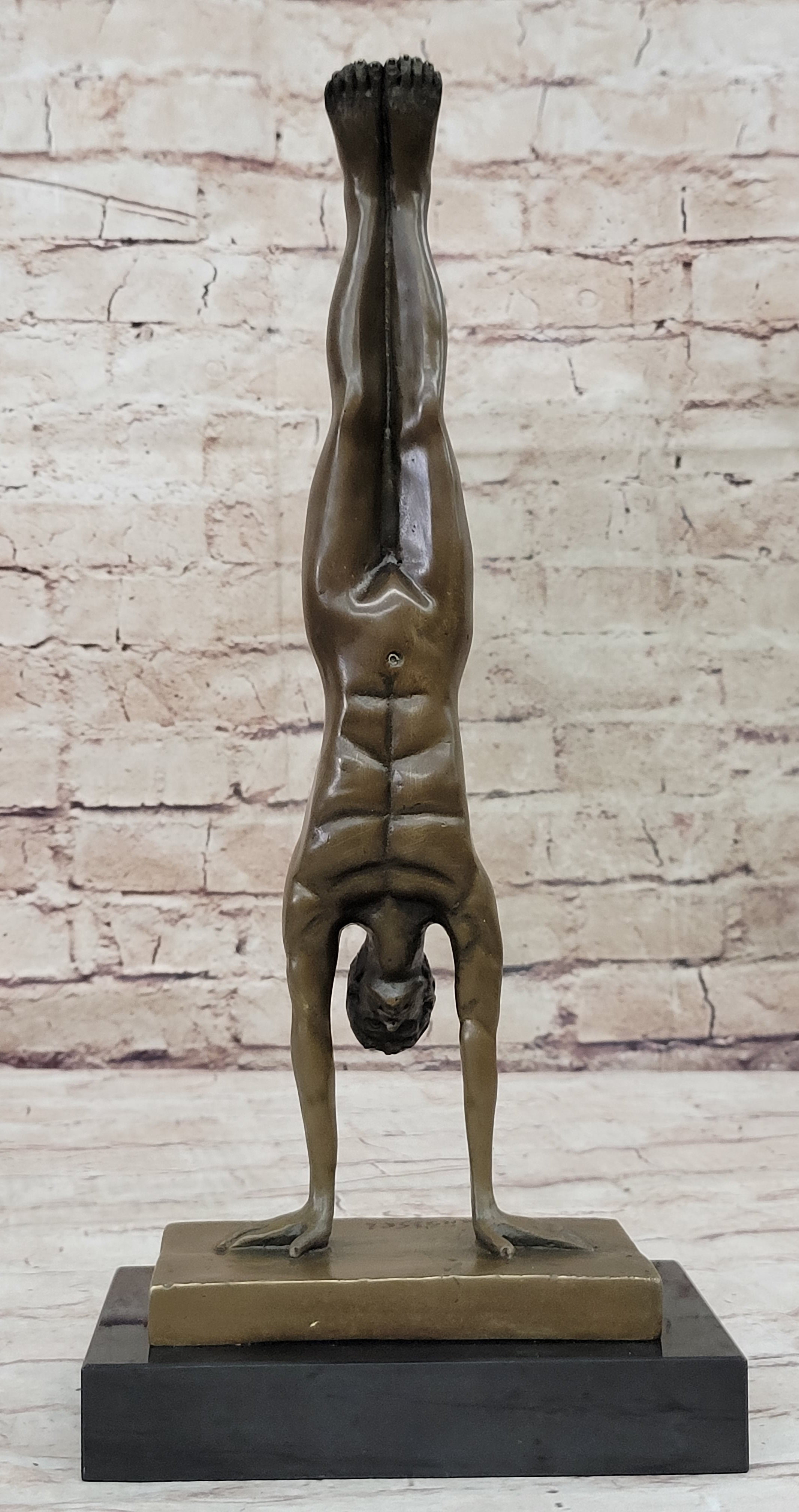 Red Barrel Studio Nude Muscular Male Doing Handstand Bronze Statue ...