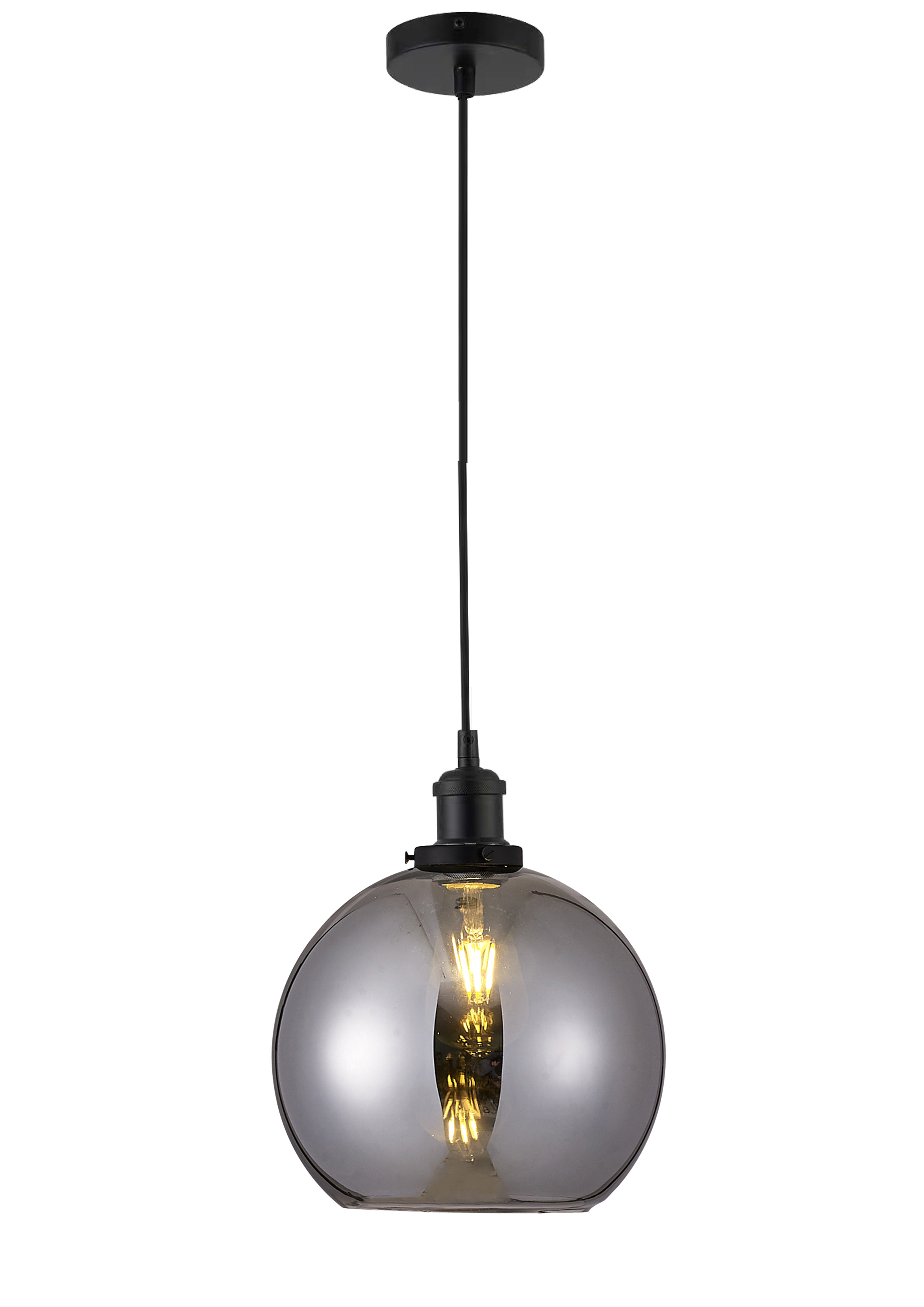 Loxton Lighting Vintage Smoked Glass Globe Pendant With Matt Black ...