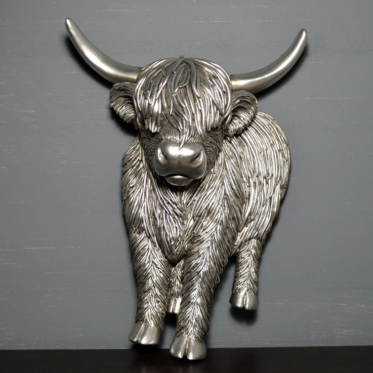 Brambly Cottage Highland Cow Silver Sculpture Statement Wall Décor ...