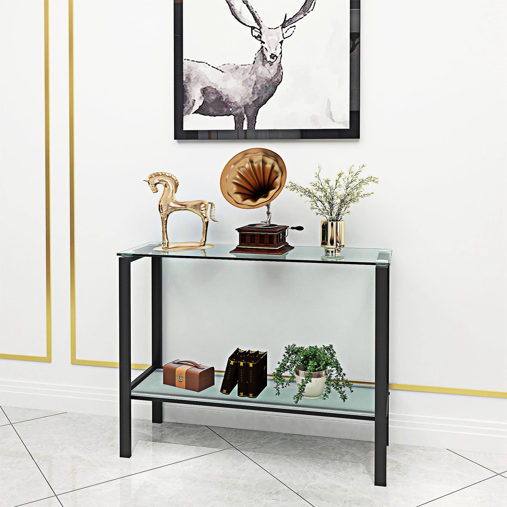 Ivy Bronx Kennamer Console Table with tempered glass Double layer ,sofa ...