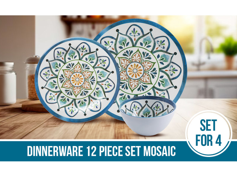 Bungalow Rose 12-Piece Melamine Dinnerware Set, Plates, Dishes, Bowls ...