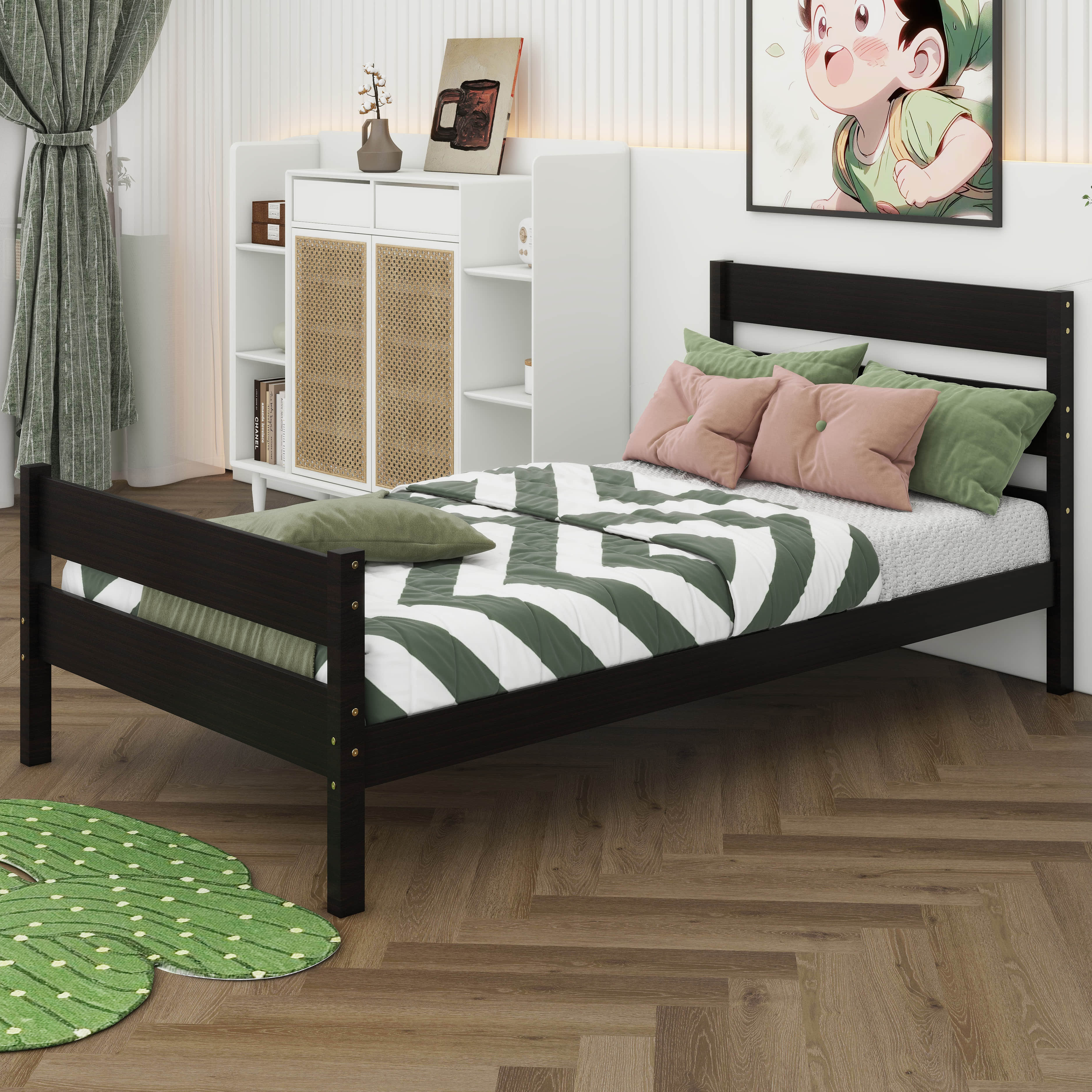 Ebern Designs Twin Bed Frame Wood Twin Size Platform Bed With Headboard ...