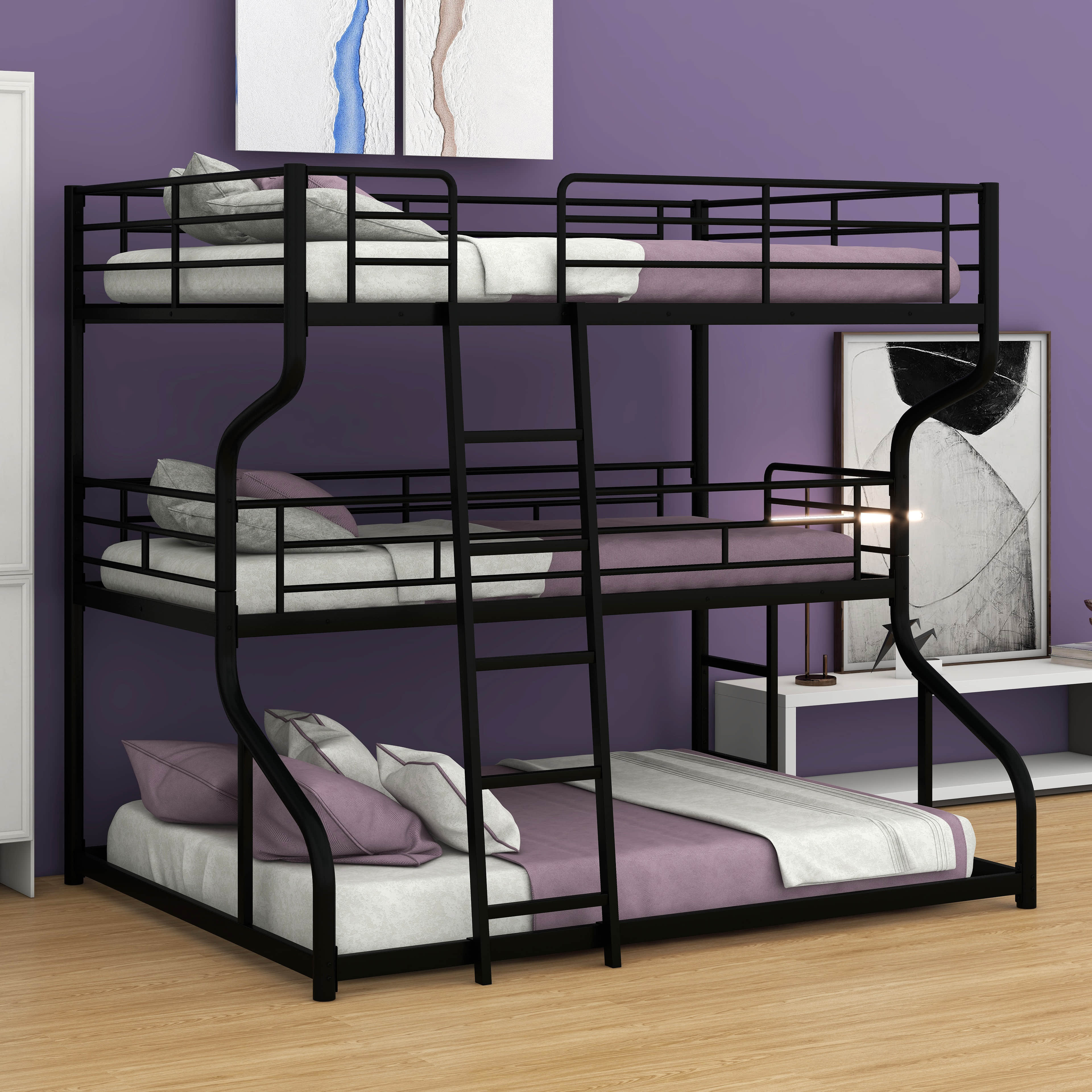 Isabelle & Max™ Metal Triple Bunk Bed With Full-Length Guardrails, Full ...