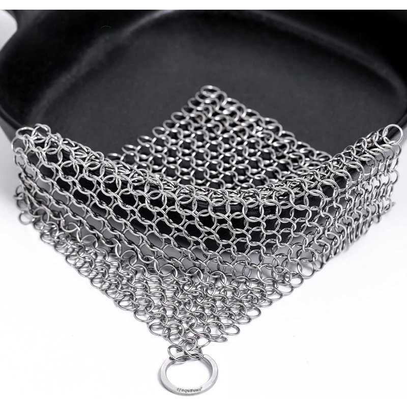 Amagabeli Cast Iron Cleaner 8"x6" Rectangle Chain Metal Scrubber with ...