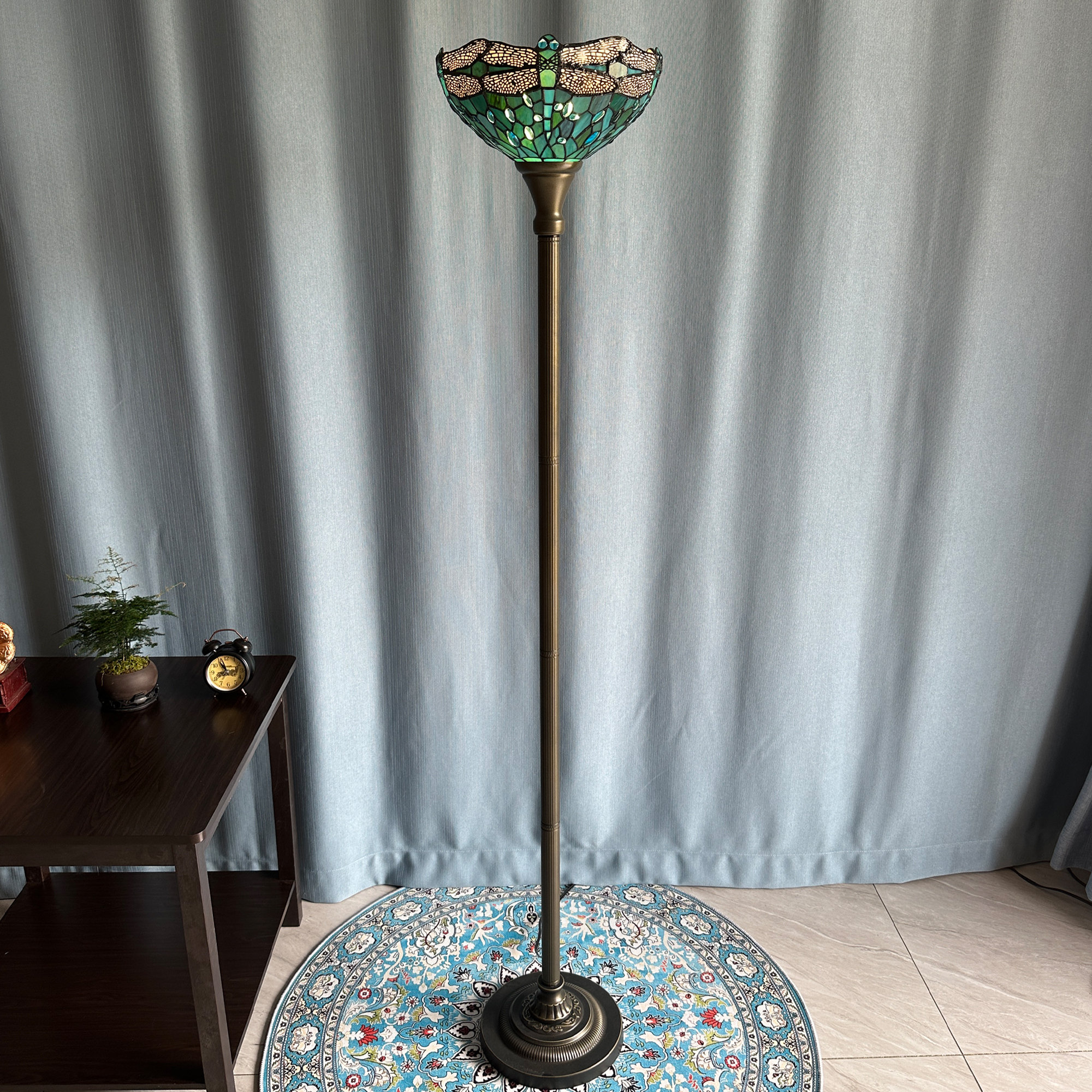 Astoria Grand Tiffany Floor Lamp Dragonfly Green Stained Glass Light ...