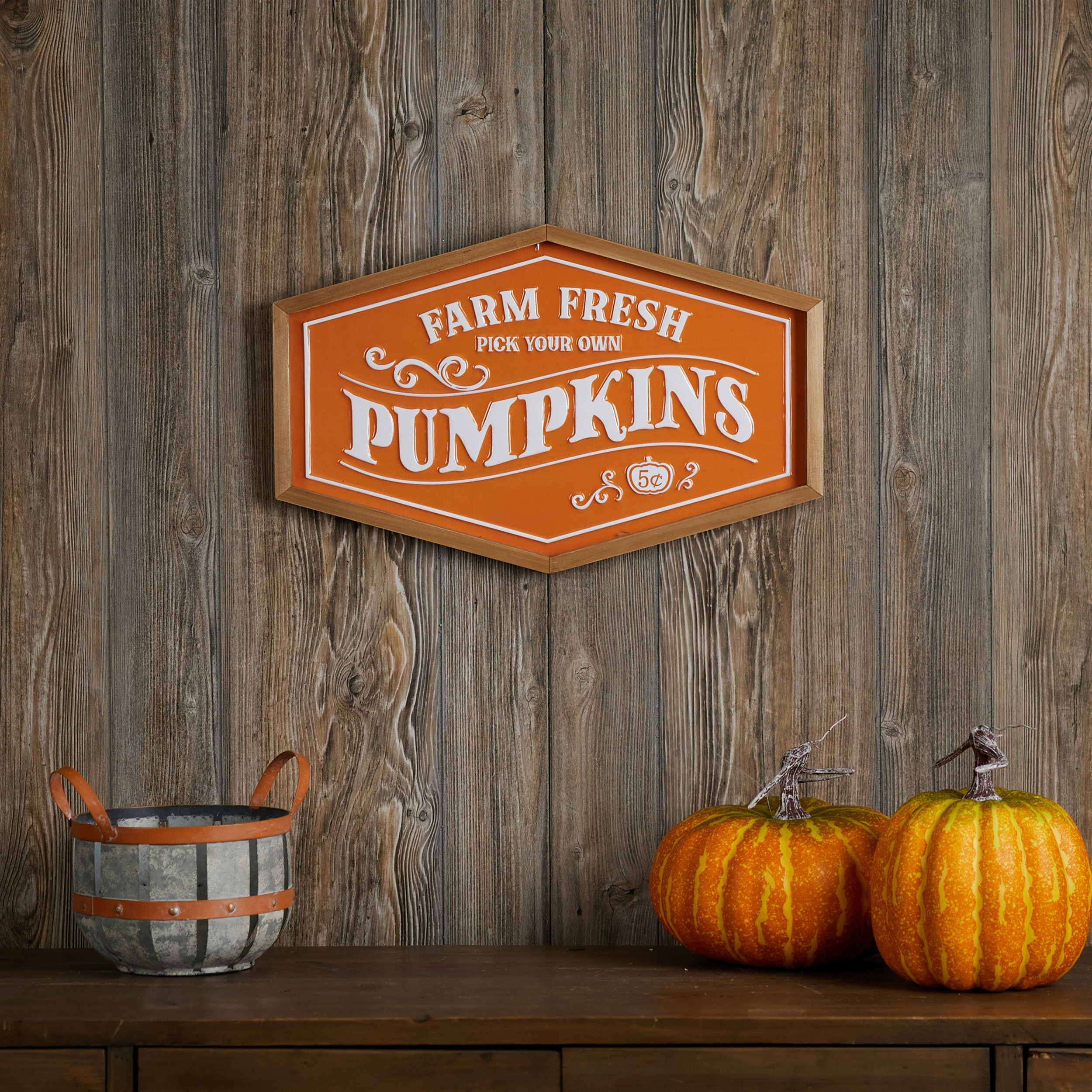 Ophelia & Co. Framed Metal Farm Fresh Pumpkins Sign 19.5"L | Wayfair