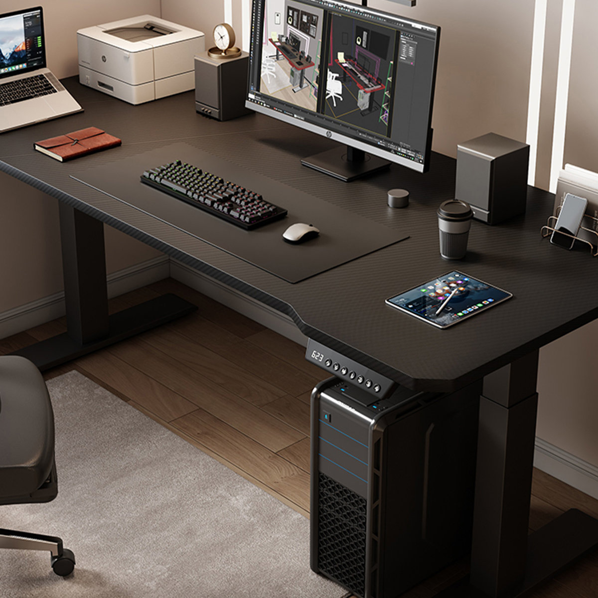 Wren Decors Black Rectangular Hight adjustable Manufactured Wood Desks ...