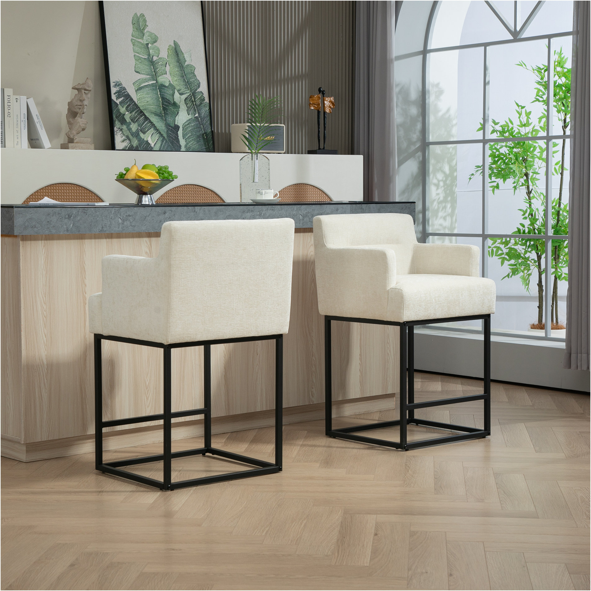 Hokku Designs Counter Height Bar Stools Set Of 2, Modern Square Bar ...