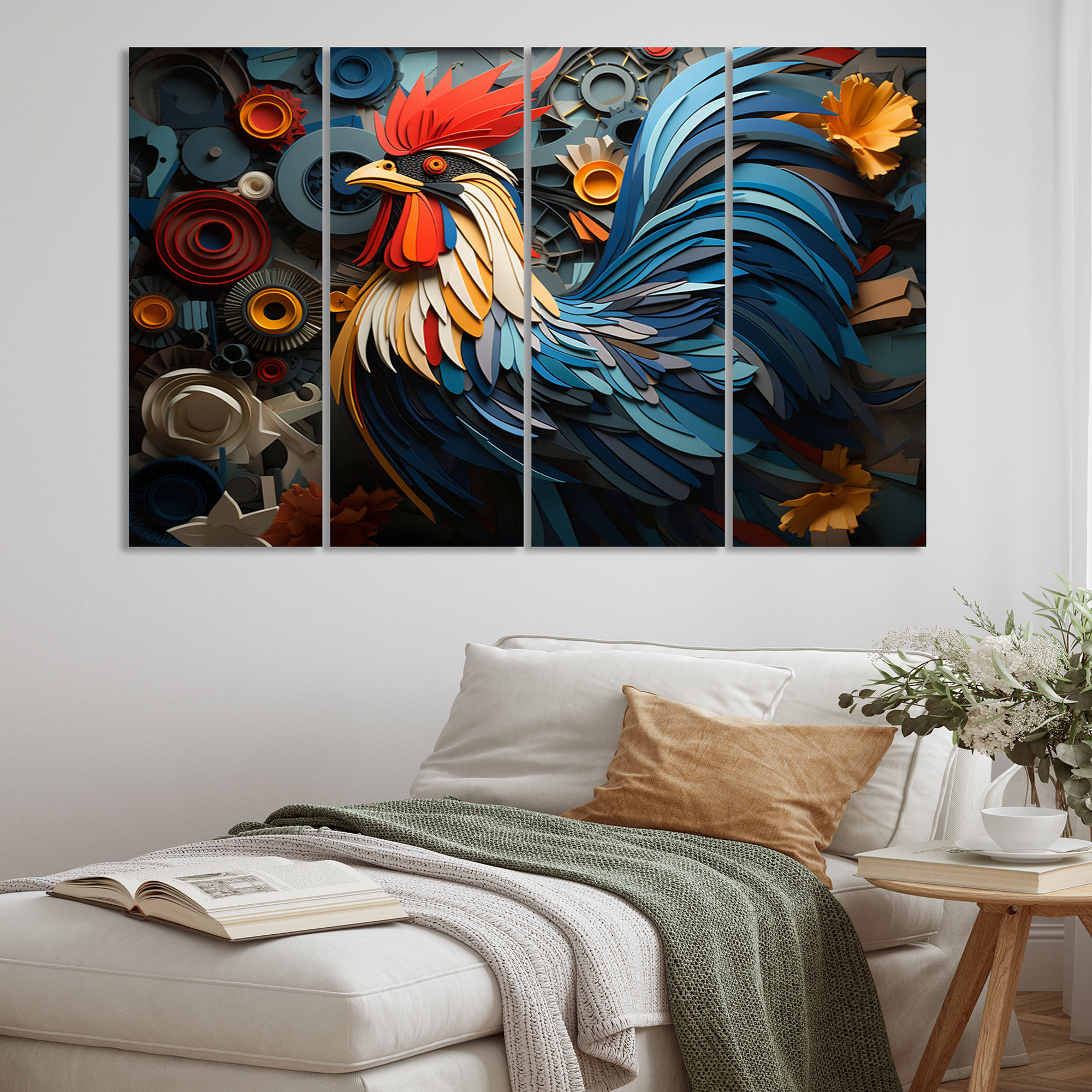 August Grove Rooster Portrait With Geometric Background - Animals ...