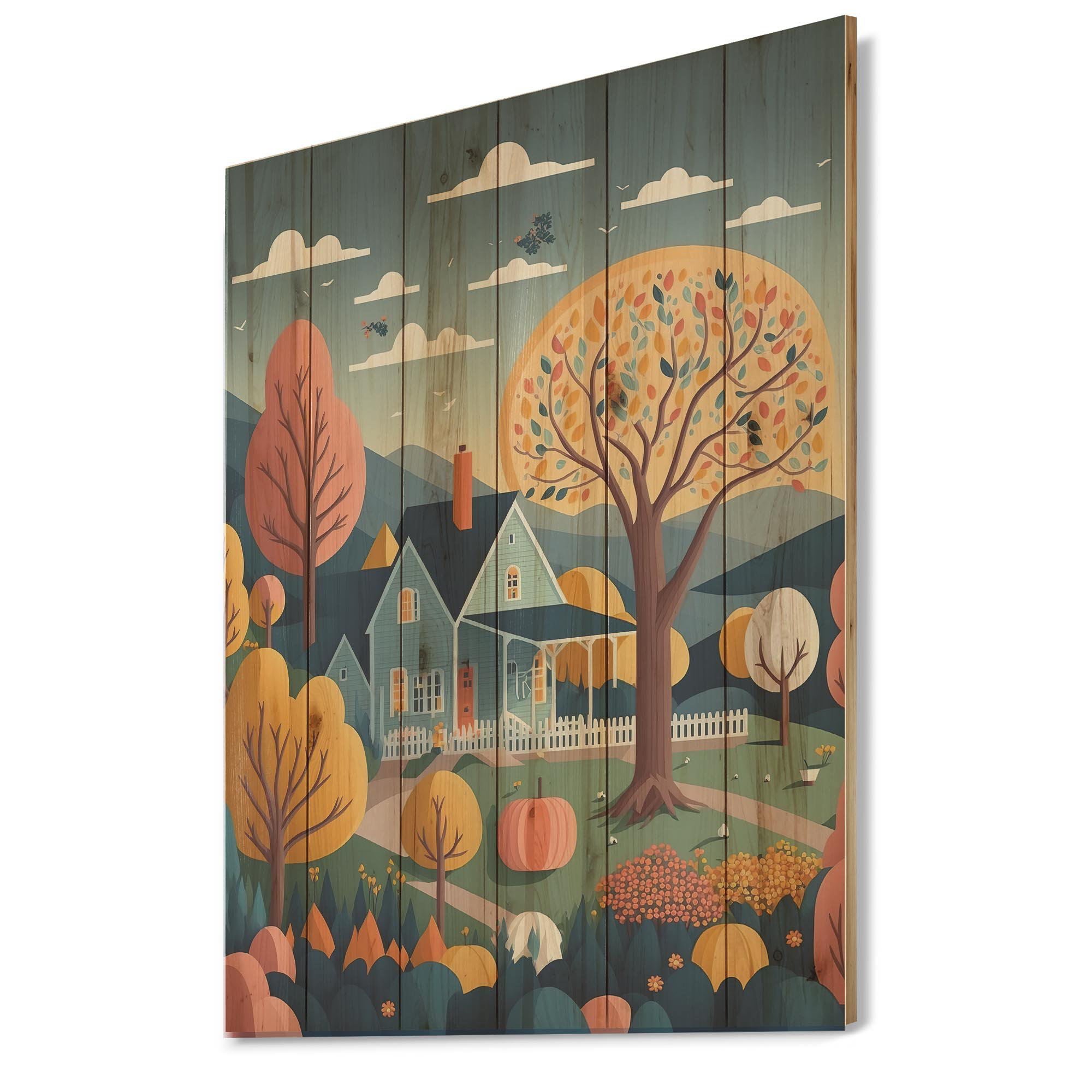 Millwood Pines Yellow Graphic Trees With Little House - Landscape ...