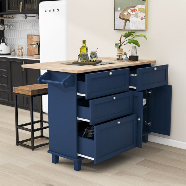 Red Barrel Studio® Rijwana 4 Drawers Kitchen Island Set With Drop Leaf ...