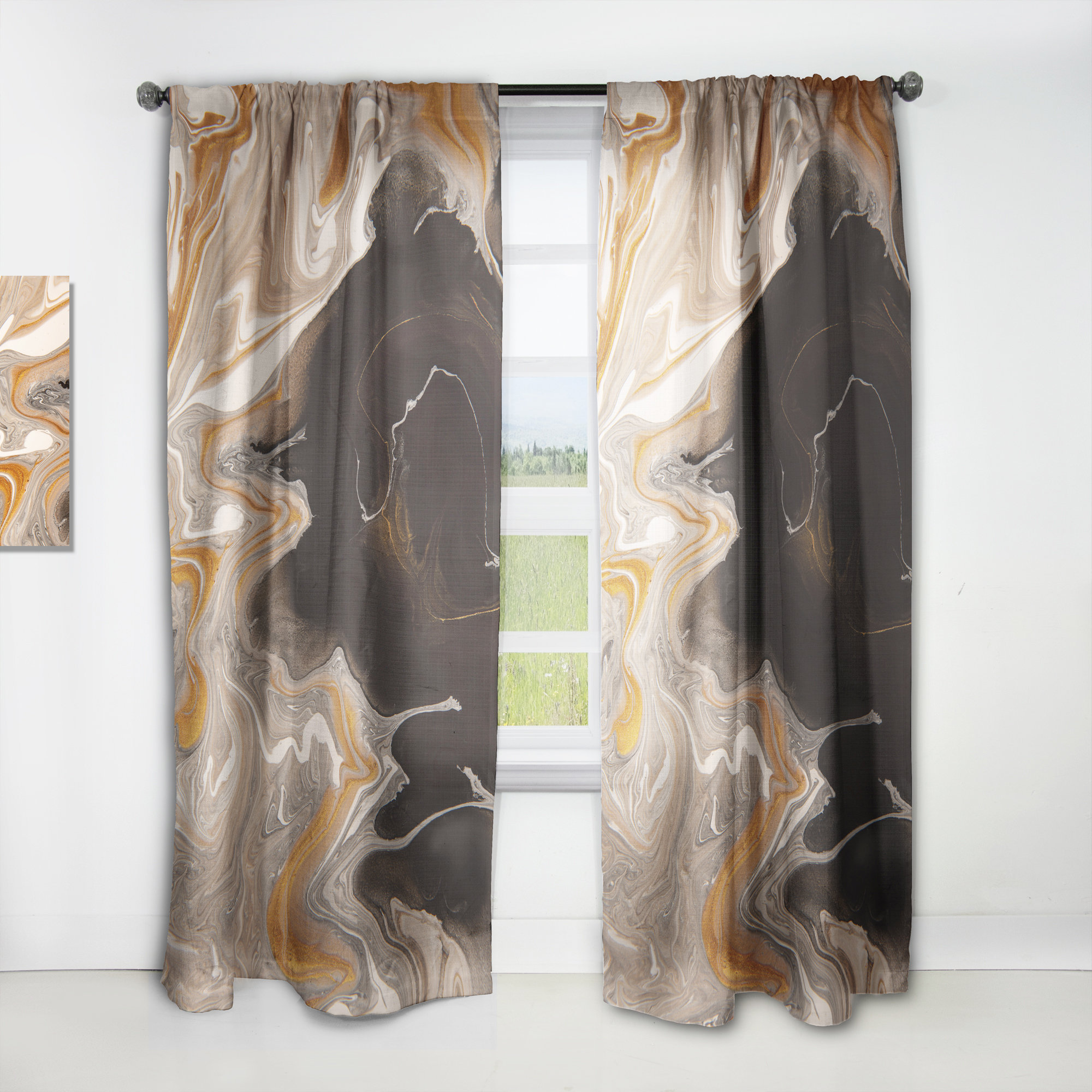 Design Art Waves Linen Abstract Semi-Sheer Thermal Rod Pocket Single ...