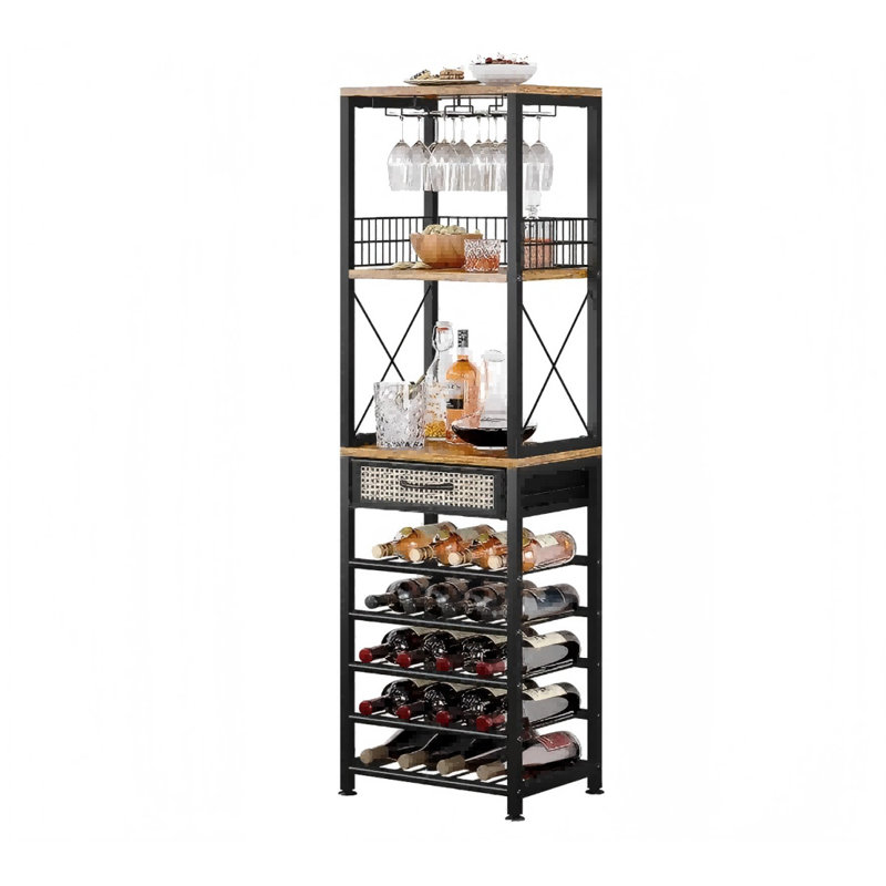 Mercer41 Wine Rack Freestanding Floor Bar Cabinet,Black+Rustic | Wayfair