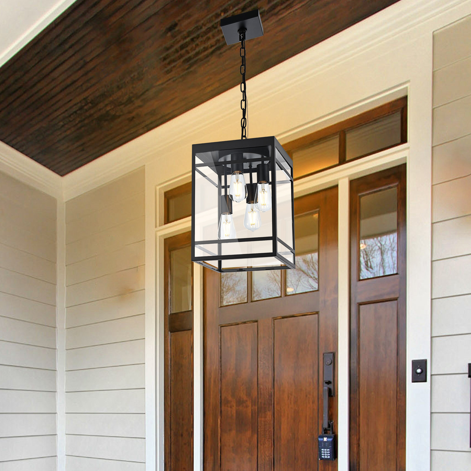 Mercer41 Large Outdoor Pendant Light For Porch, Black Outdoor Hanging ...