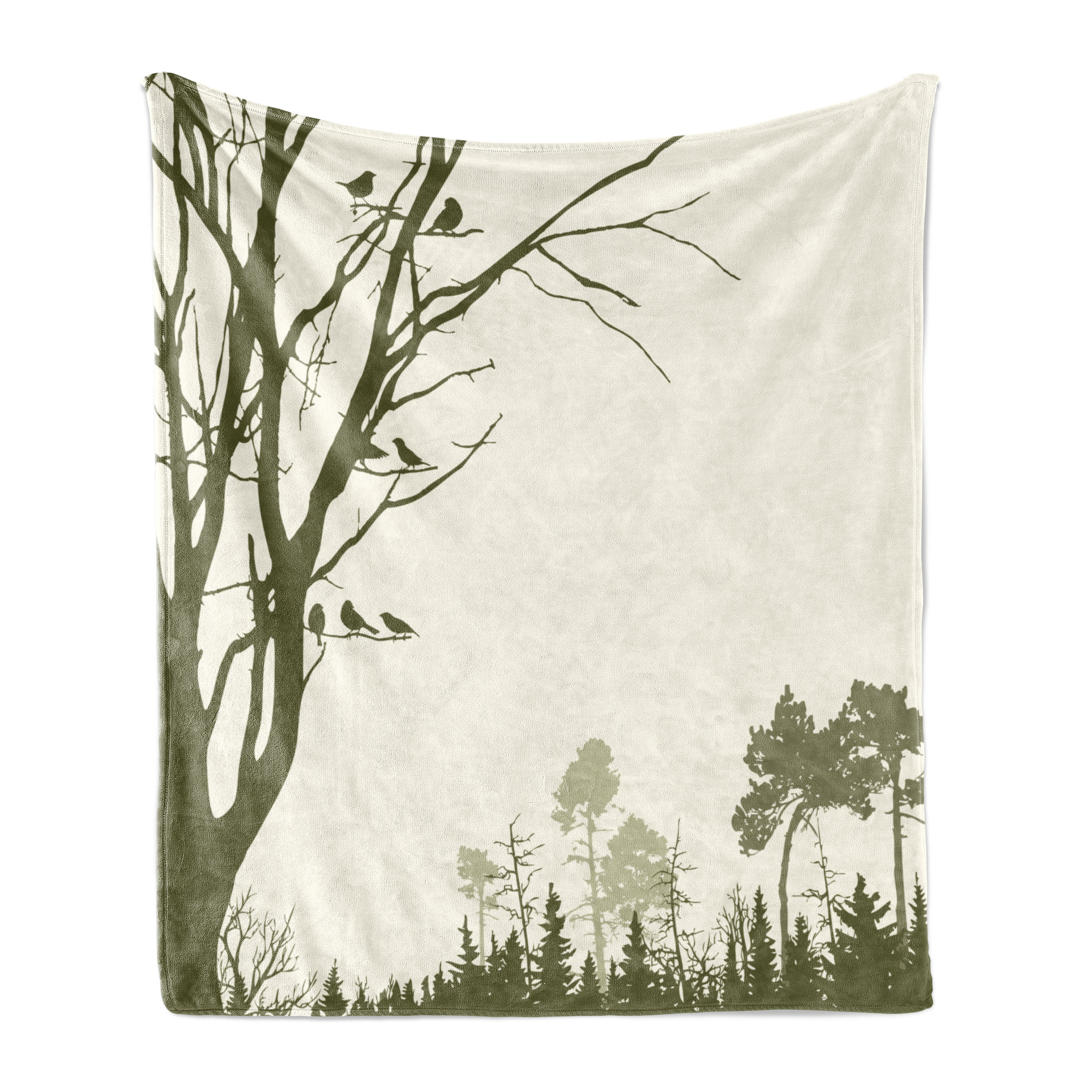 Ambesonne Landscape Fleece Throw Blanket Forest Birds on Tree Olive ...