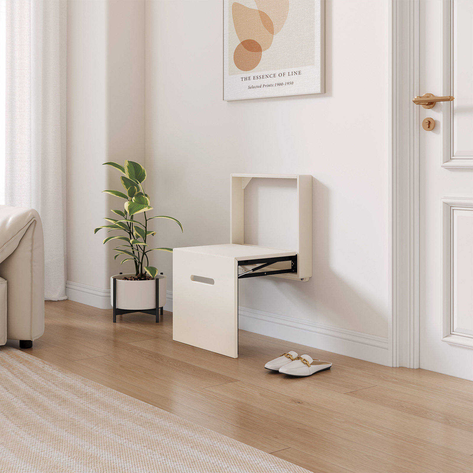 17 Stories Wall Mounted Folding Shoe Stool With Wide Seat, Space Saving ...