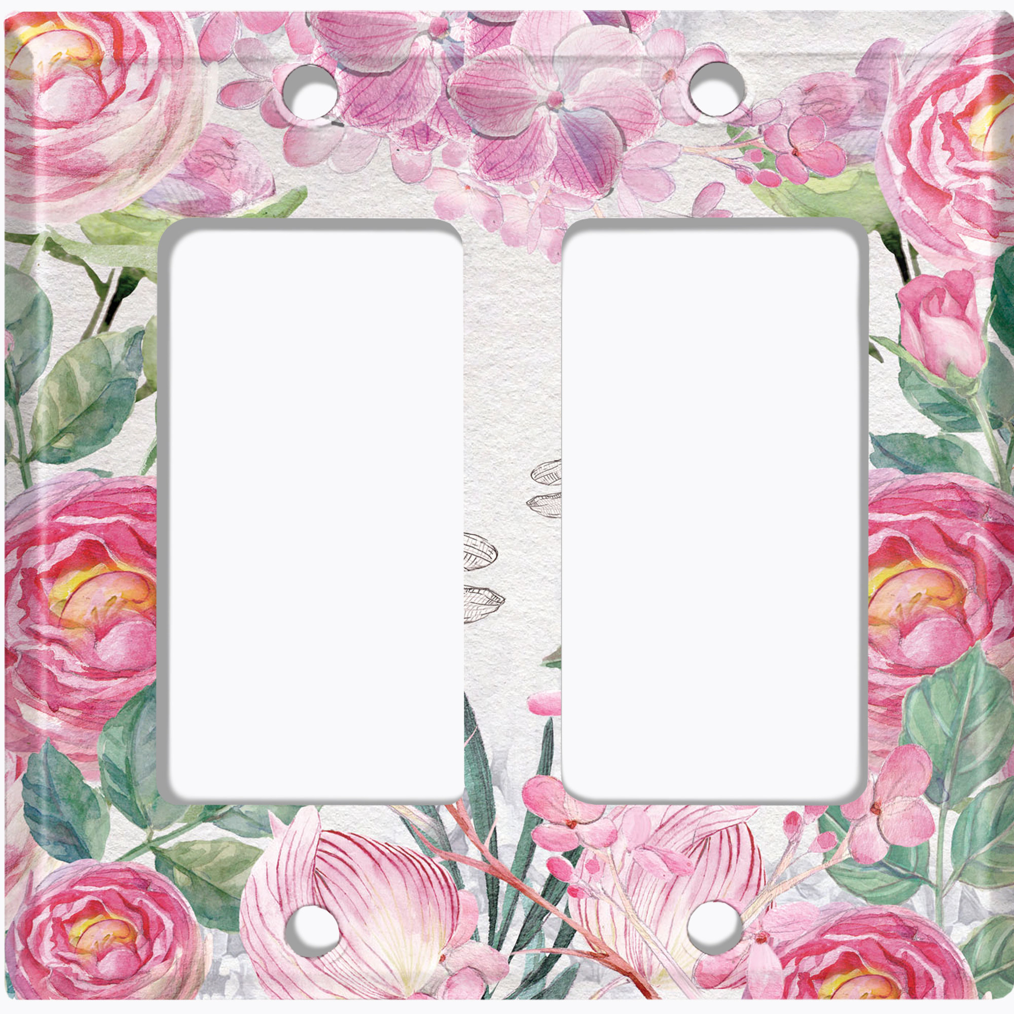 WorldAcc Pink Rose Flowers Frame Dragonflies 2-Gang Rocker Wall Plate ...