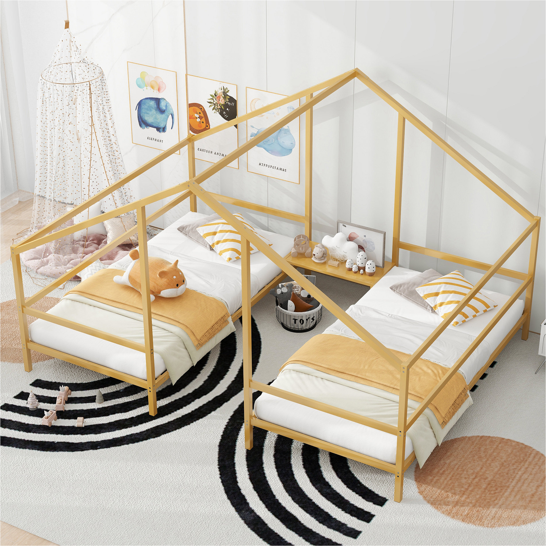 Redwood Rover Metal Double Twin Size Triangular House Beds With Built ...