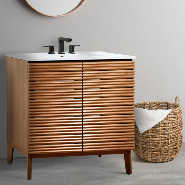 Jonathan Y Calandre 36" Slat Modern Farmhouse 2-Shelf Bath Vanity ...
