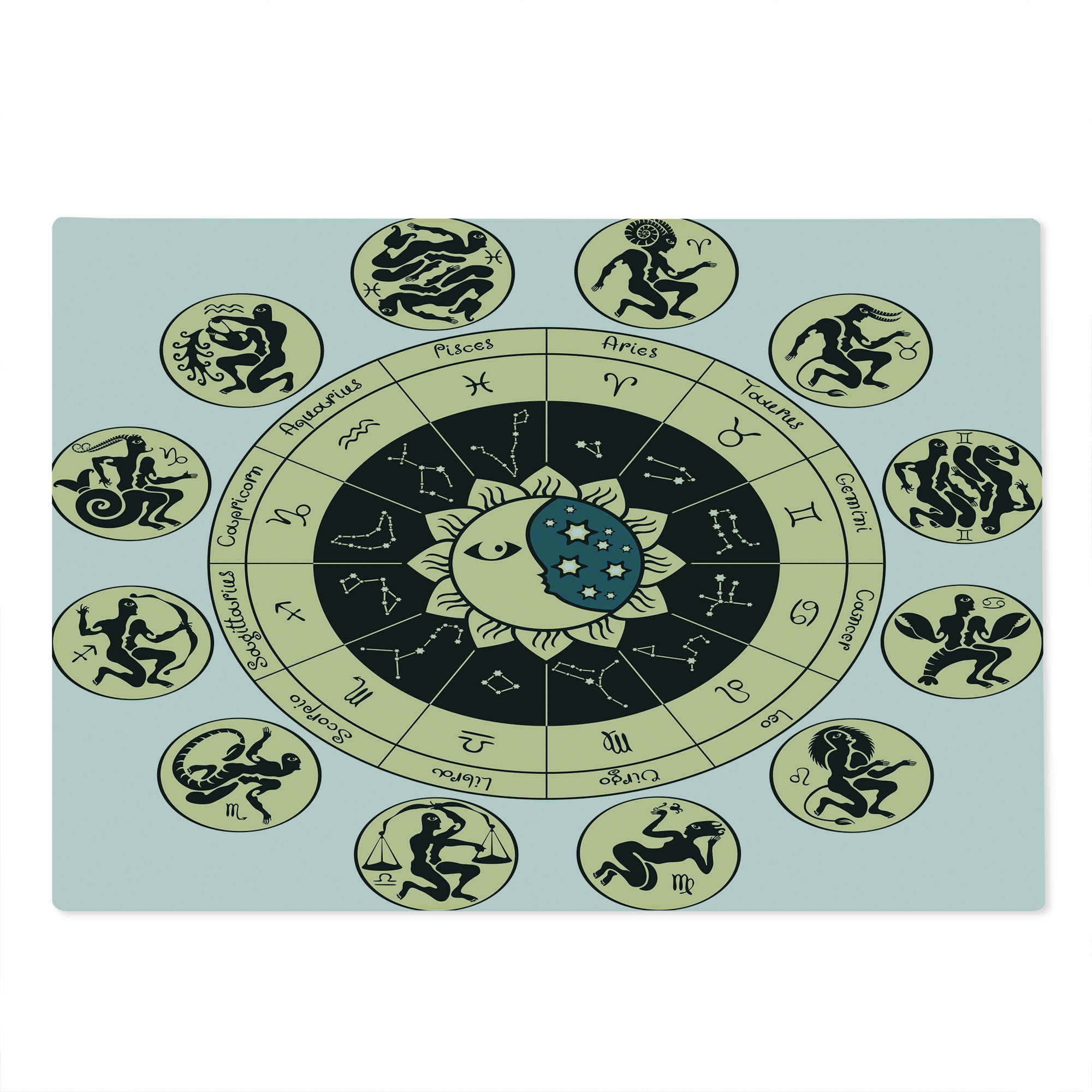 Ambesonne Astrology Cutting Board Large Size Zodiac Chart Black White ...