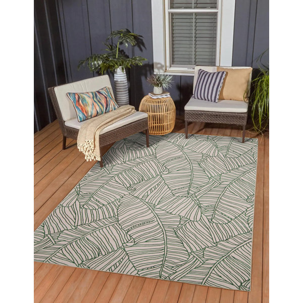 Beachcrest Home Kivett Leaf Indoor/Outdoor Washable Area Rug | Wayfair