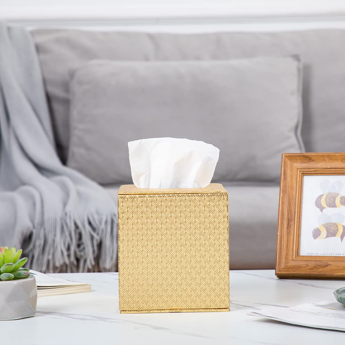 Everly Quinn Gold Tissue Box Cover,Tissue Box Cover Square,Gold Tissue ...
