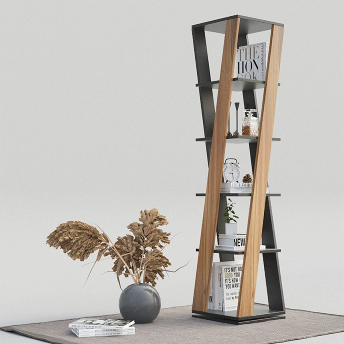 Corrigan Studio® Black + Walnut Modern Manufactured wood rotating ...