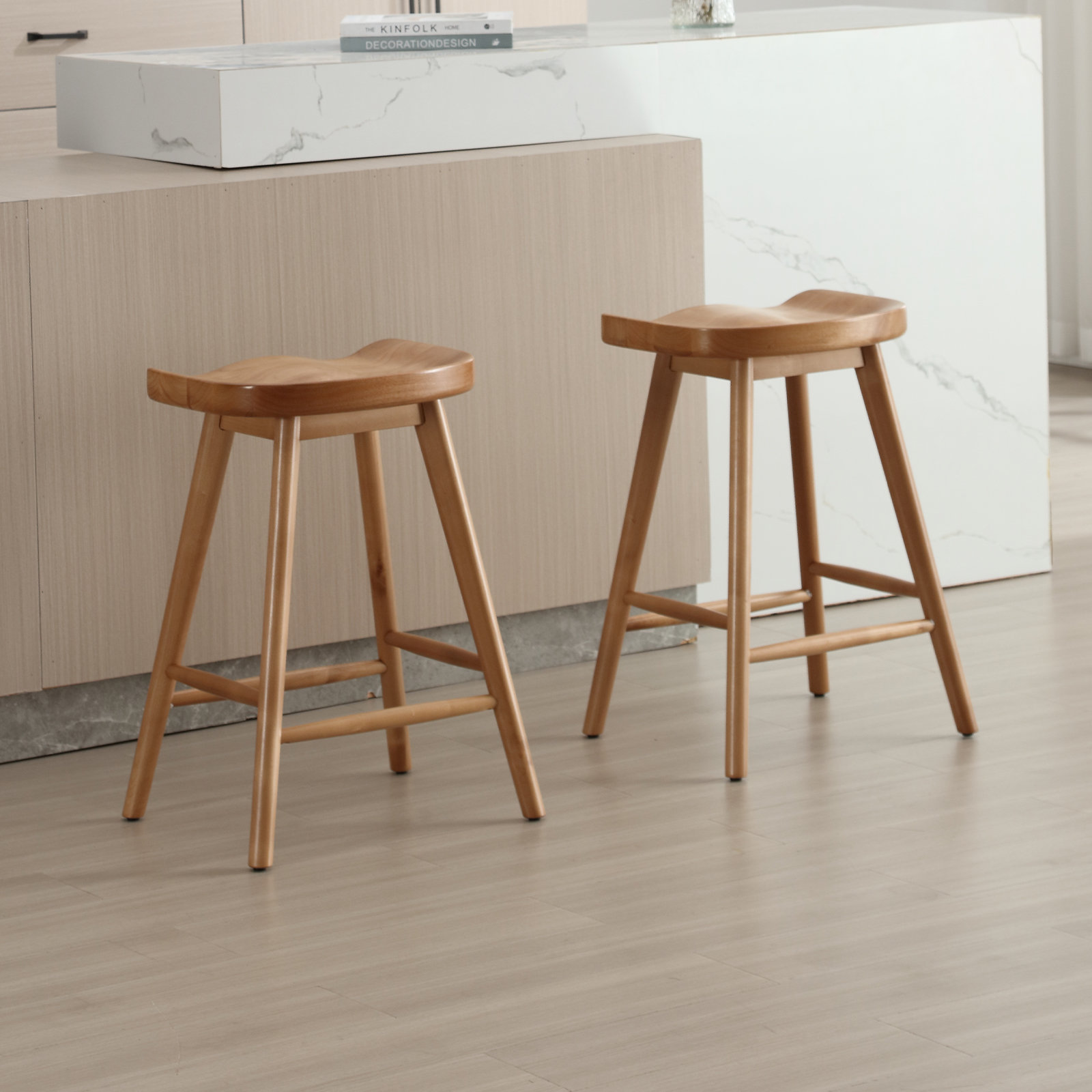 George Oliver 24.25" Counter Height Wood Barstools Backless Farmhouse ...